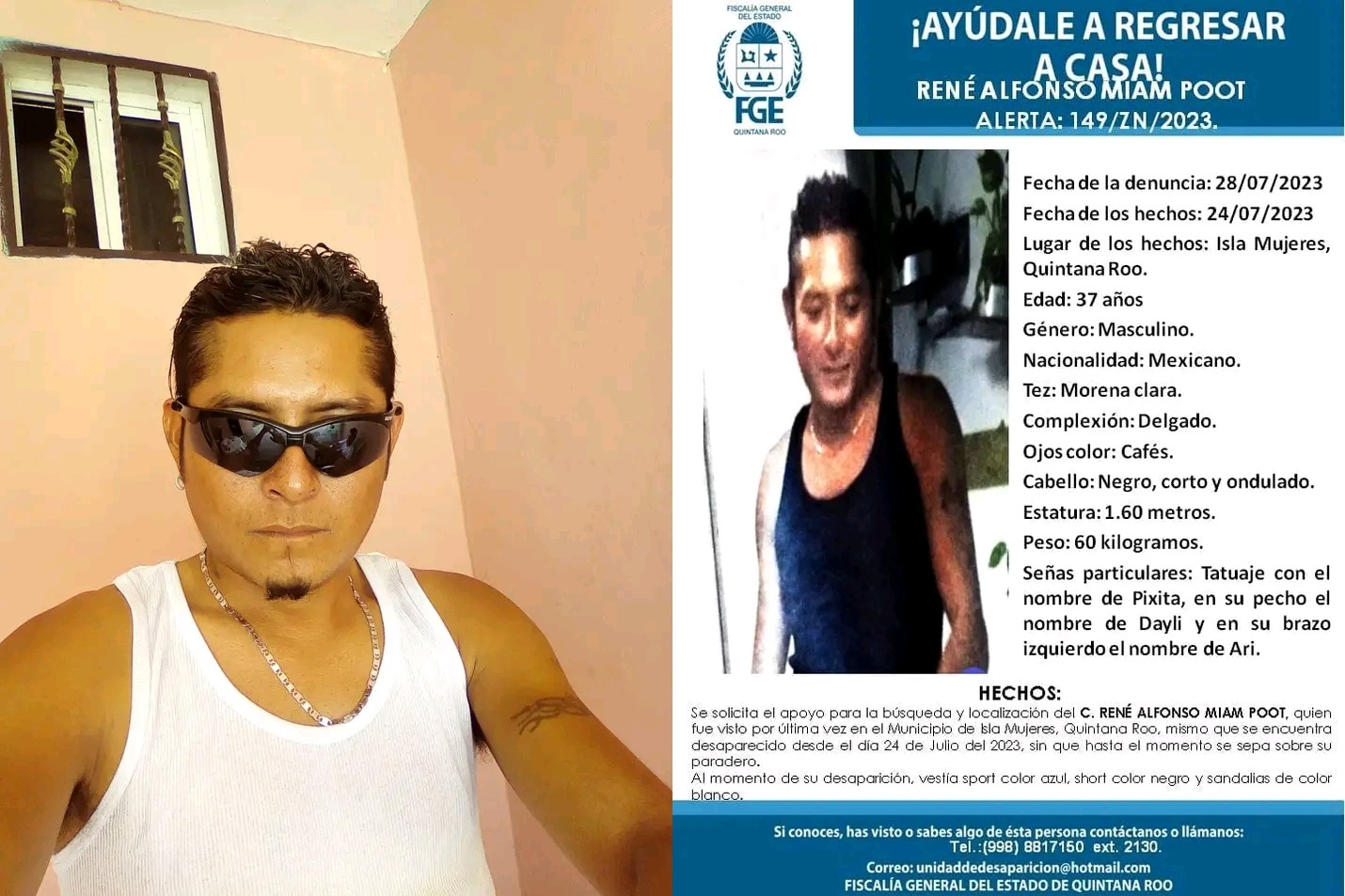 René Miam, un yucateco desaparecido desde hace un año en Isla Mujeres ...